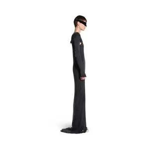 Balenciaga Long-sleeved Maxi Dress With Lace Neckline And Distressed Details