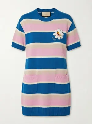 Gucci Striped Knit Dress With Appliqu