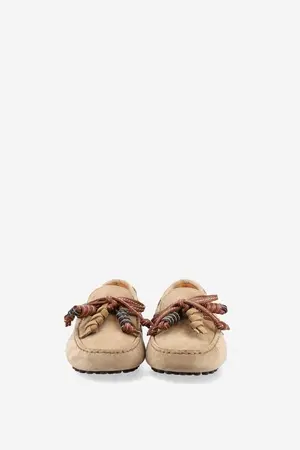 TOD'S Suede Driving Flats With Bow Detailing - Beige