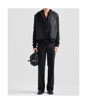 Prada Logo Plaque Zip-up Hoodie - Black