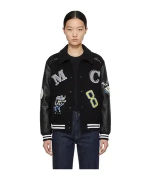 Marissa Chiara Long-sleeved Varsity Jacket With Cartoon Cat Embellishments