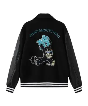 Marissa Chiara Long-sleeved Varsity Jacket With Cartoon Cat Embellishments