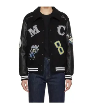 Marissa Chiara Long-sleeved Varsity Jacket With Cartoon Cat Embellishments