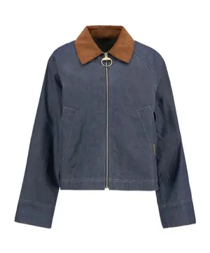 Barbour Zip Up Denim Jacket With Spread Collar - Indigo