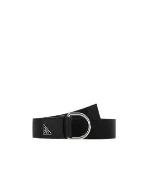 Prada Logo Plaque Woven Belt - Black