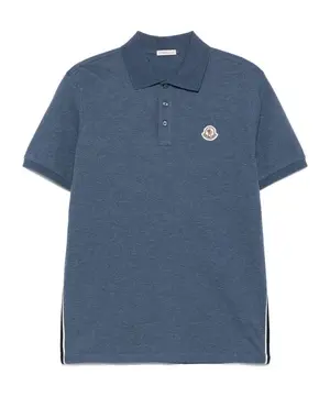 Moncler Moncler Logo Patch Short Sleeved Polo Shirt Azure Blue
