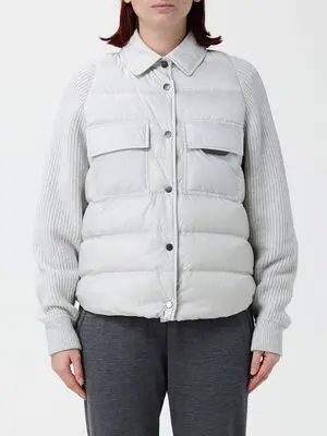 Brunello Cucinelli Down Jacket With Shirt Collar And Snap Closure - Grey