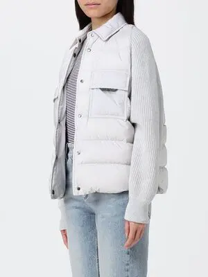 Brunello Cucinelli Down Jacket With Shirt Collar And Snap Closure - Grey