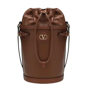 Valentino Garavani Antibes Vlogo Signature Drawstring Bucket Bag - Brown