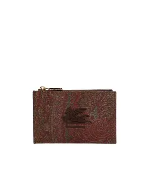 Etro Pegaso Motif Embroidered Zipped Wallet - Red