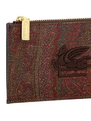 Etro Pegaso Motif Embroidered Zipped Wallet - Red