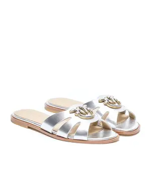 Pinko Milly Logo Plaque Sandals - White
