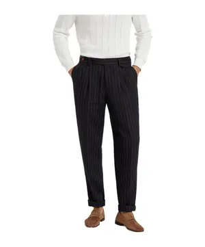 Brunello Cucinelli Chalk-stripe Linen Trousers