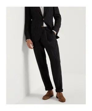 Brunello Cucinelli Chalk-stripe Linen Trousers