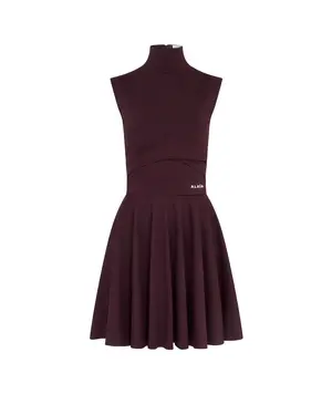 Alaïa Logo-embroidered Mock Neck Mini Dress