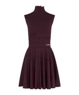 Alaïa Logo-embroidered Mock Neck Mini Dress - Black
