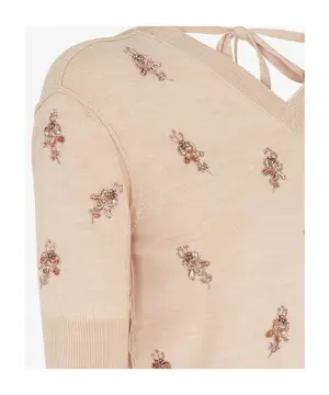 Fendi Short Sleeve V-neck Embellished Knit Top