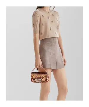 Fendi Short Sleeve V-neck Embellished Knit Top