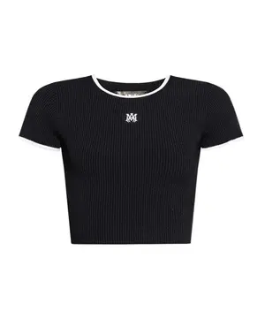 Amiri Ribbed Embroidered Logo Cropped Top - Black