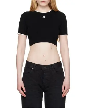 Amiri Ribbed Embroidered Logo Cropped Top - Black