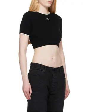 Amiri Ribbed Embroidered Logo Cropped Top - Black
