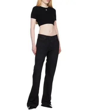Amiri Ribbed Embroidered Logo Cropped Top - Black