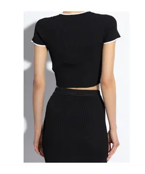Amiri Ribbed Embroidered Logo Cropped Top - Black