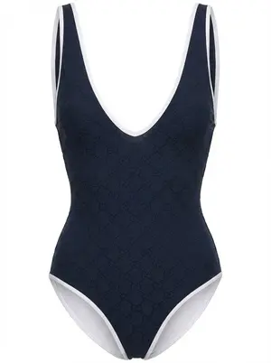 Gucci Logo Patterned V-neck One-piece Swimsuit - Black