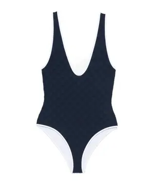 Gucci Logo Patterned V-neck One-piece Swimsuit - Black