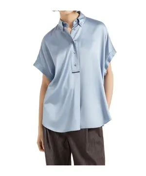 Brunello Cucinelli Short Sleeve Buttoned Blouse - Blue