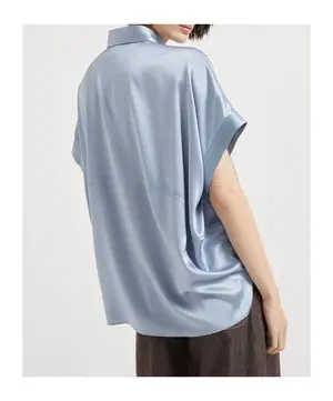 Brunello Cucinelli Short Sleeve Buttoned Blouse - Blue