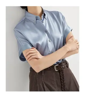 Brunello Cucinelli Short Sleeve Buttoned Blouse - Blue
