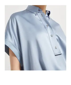 Brunello Cucinelli Short Sleeve Buttoned Blouse - Blue