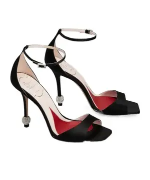 ROGER VIVIER Embellished Satin High Heel Sandals - Black