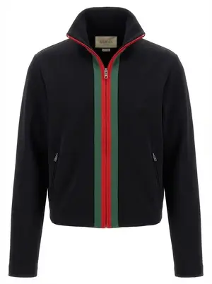 Gucci Stretch Nylon Zip Jacket With Web Intarsia