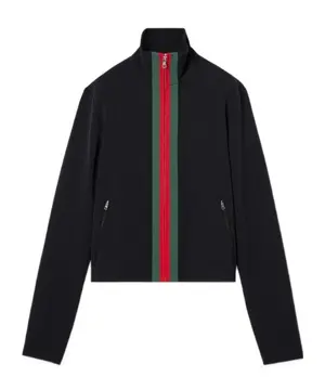 Gucci Stretch Nylon Zip Jacket With Web Intarsia