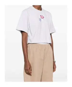 Off-White Cropped T-shirt With Floral Print - White