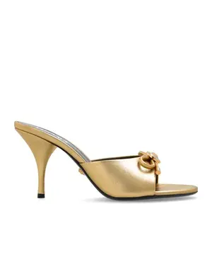 Versace High-heeled Slip-on Sandals With Bow Detailing - Gold