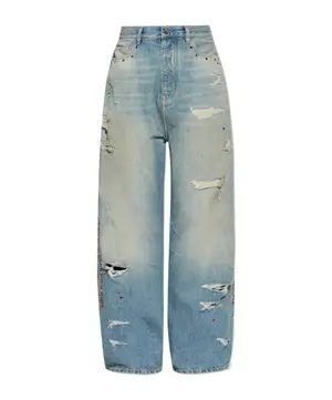 Amiri Distressed Bones Studded Baggy Jeans - Gray