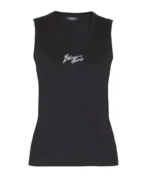 Balmain Brushed Logo Printed Relaxed Tank Top - Black