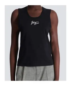 Balmain Brushed Logo Printed Relaxed Tank Top - Black