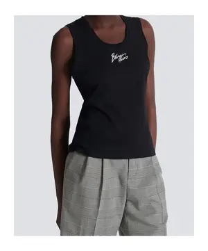 Balmain Brushed Logo Printed Relaxed Tank Top - Black