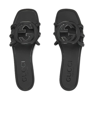Gucci Lido Incroco Gg Flat Sandals - Black