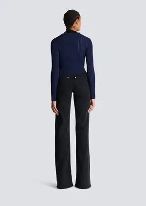 Balmain Cropped Knit Cardigan With Gold Lion Head Buttons - Blue