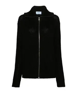 Prada Enamel Triangle Zip-up Cardigan