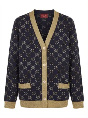 Gucci V-neck Button-up Cardigan With Gg Monogram