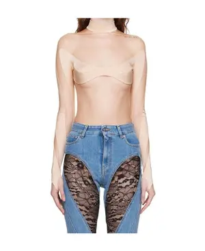 MUGLER Logo Spliced Jumpsuit - Nude