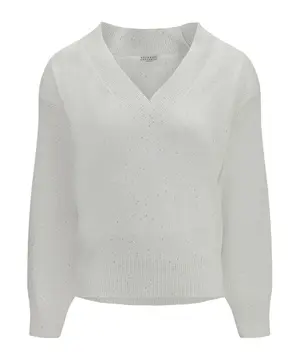 Brunello Cucinelli V-neck Knitted Jumper With Ribbed Details - No