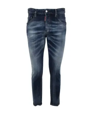 Dsquared2 Distressed Logo Patch Slim-fit Jeans - Blue