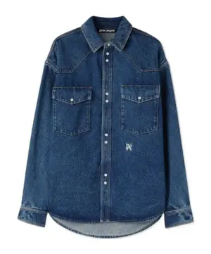 Palm Angels Logo-embroidered Drop Shoulder Denim Shirt